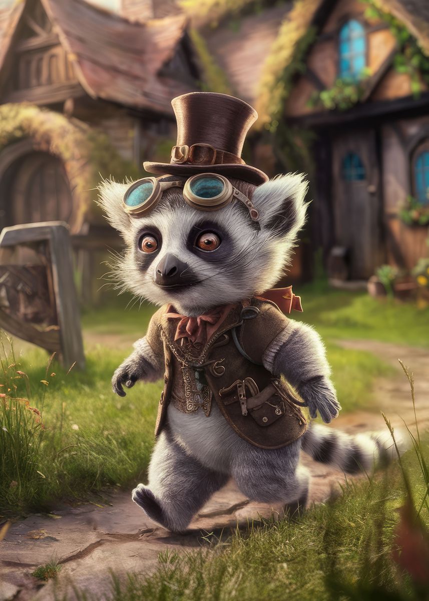'Cute Chibi Steampunk Lemur' Poster, picture, metal print, paint by ...