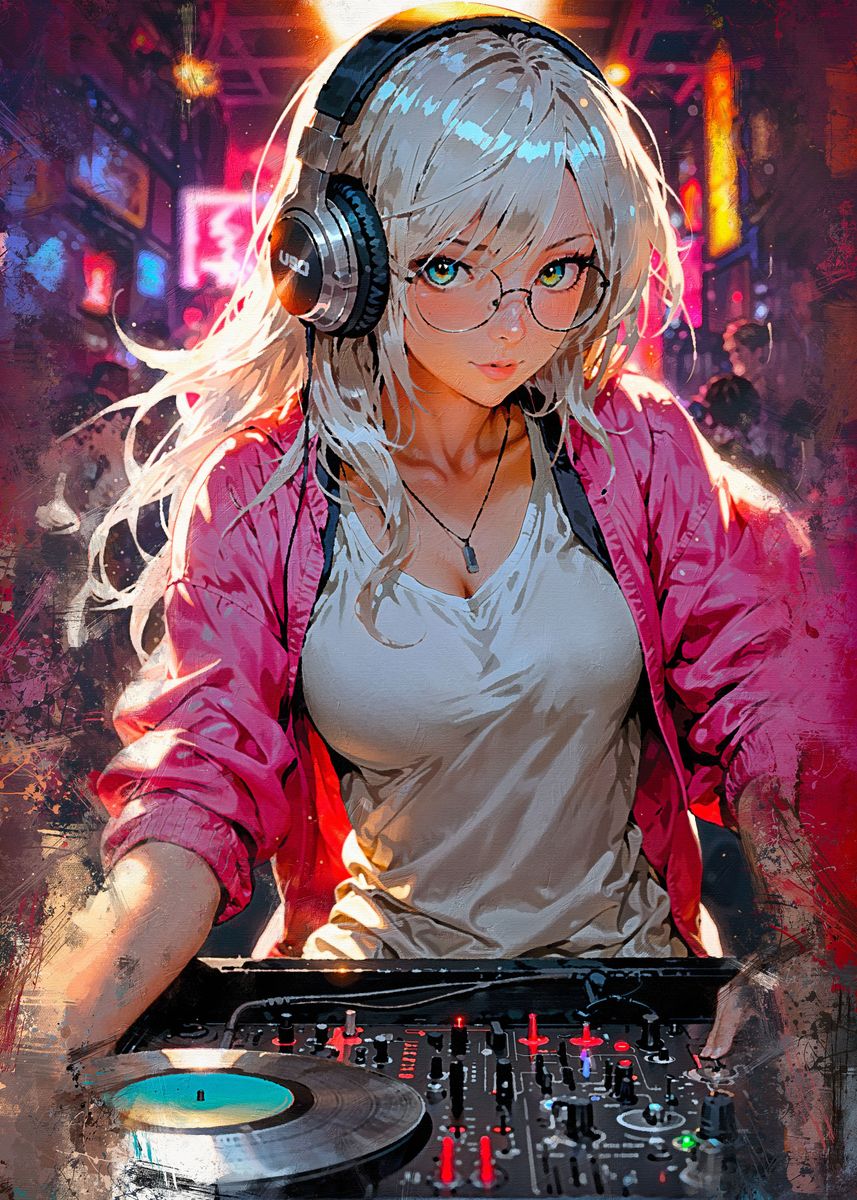 'Sexy DJ Anime Girl' Poster, picture, metal print, paint by FlyingBlade ...