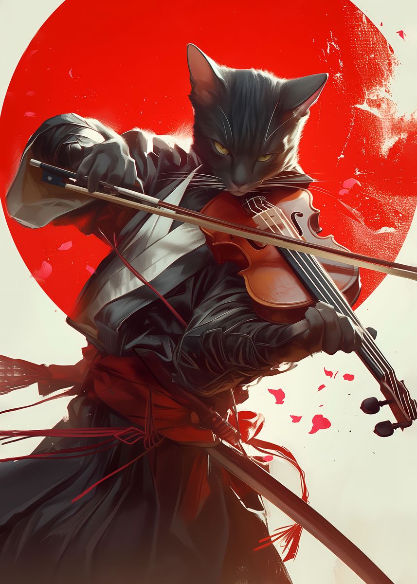 'Japan Cat Violinist' Poster, picture, metal print, paint by Titan ...