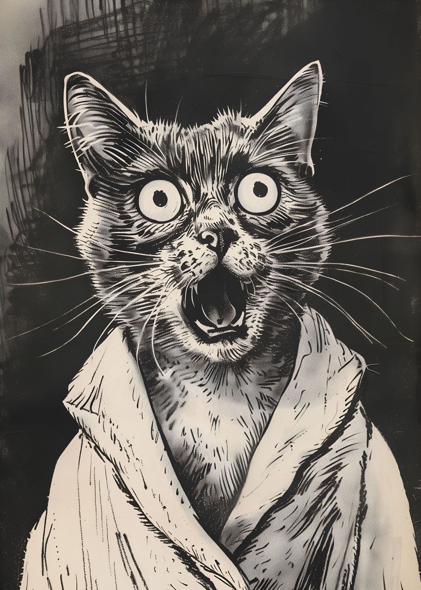 'Shocked Cat ' Poster, picture, metal print, paint by AI and ME | Displate