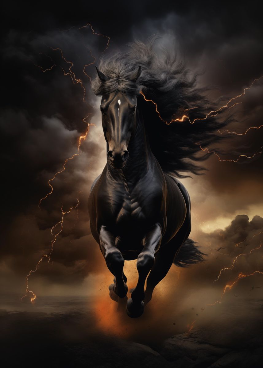 'black horse galloping' Poster, picture, metal print, paint by Conor ...