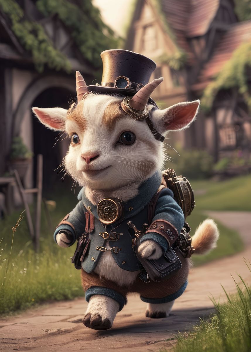 'Cute Chibi Steampunk Goat' Poster, picture, metal print, paint by ...