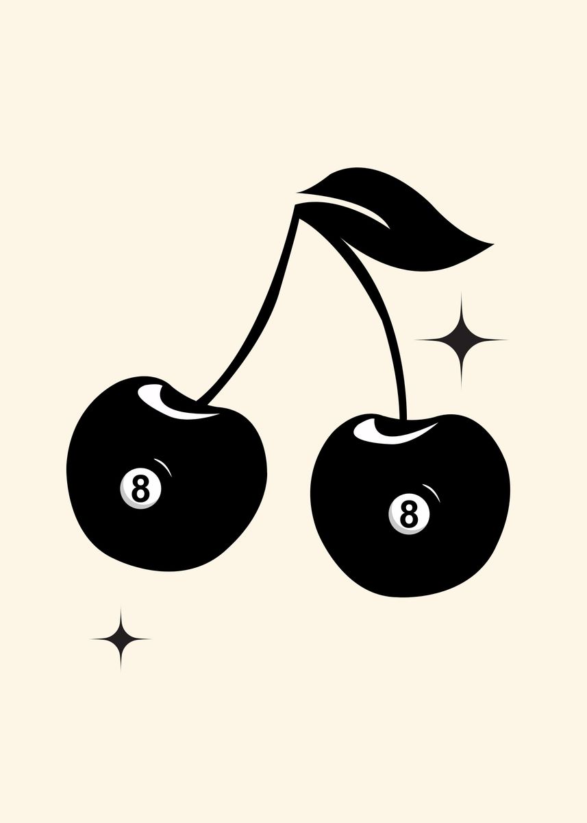 'Retro 8 Ball Cherries ' Poster, picture, metal print, paint by EDSON ...