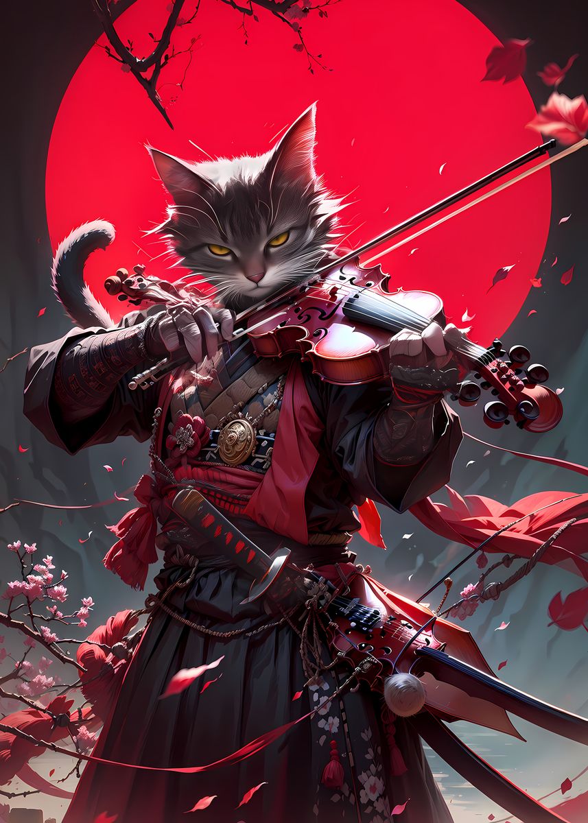 'Japan Cat Violinist' Poster, picture, metal print, paint by Titan ...
