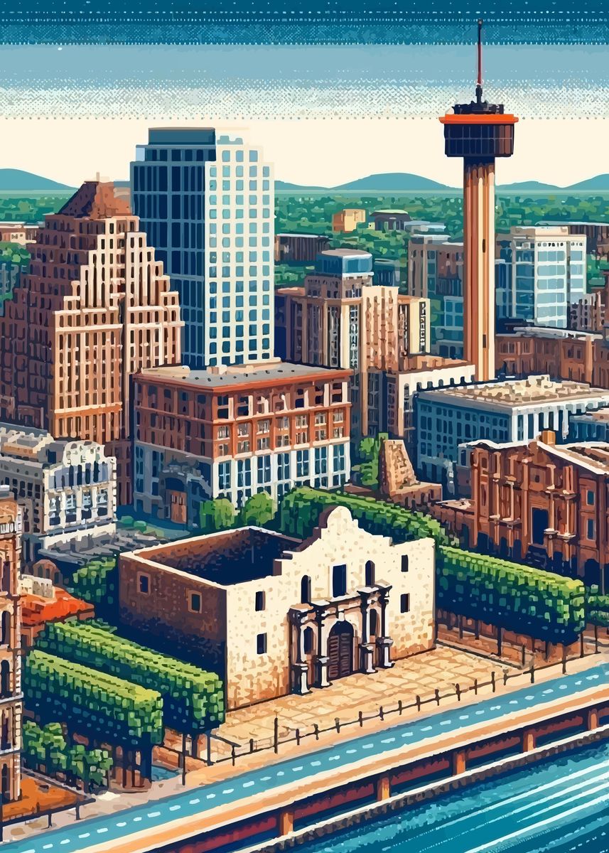 'San Antonio Pixelized City' Poster, picture, metal print, paint by ...