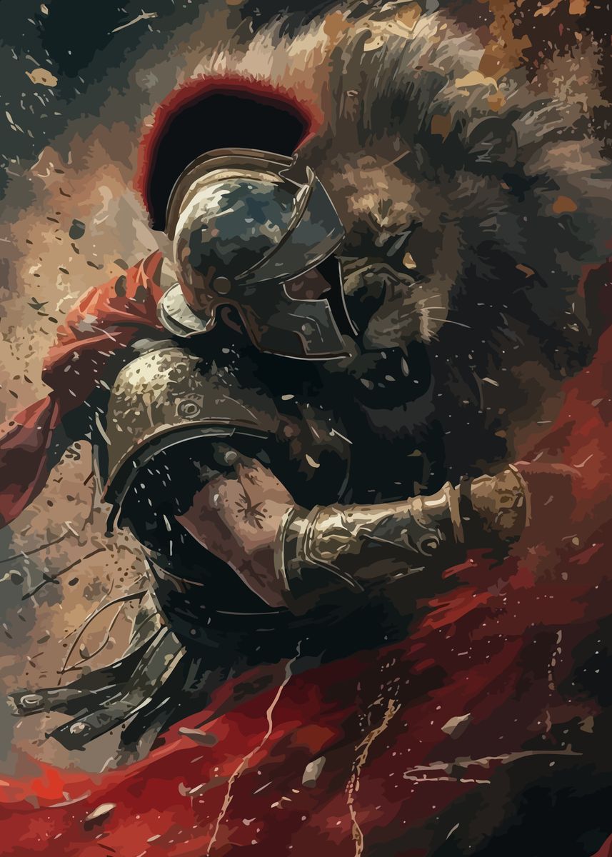 'SPARTAN LION' Poster, picture, metal print, paint by satya art | Displate