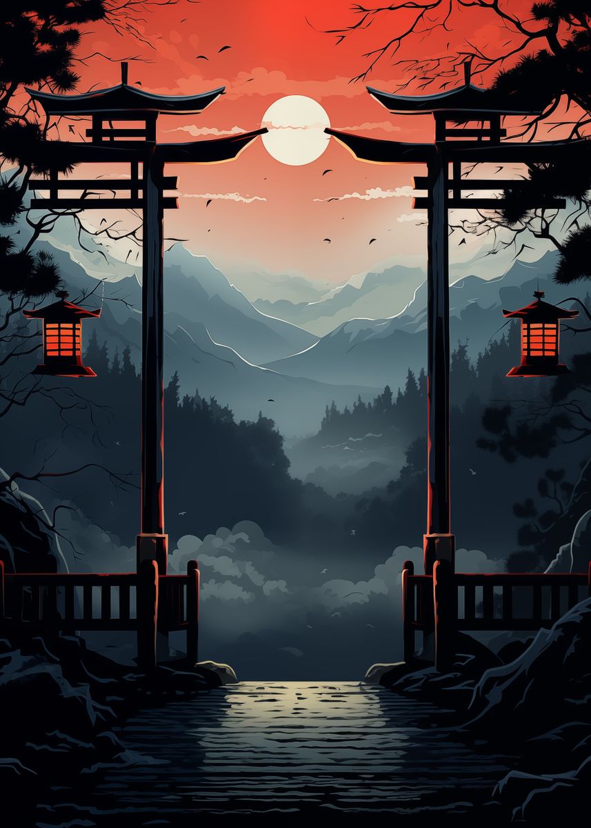 'japan landscape ' Poster, picture, metal print, paint by kiki | Displate