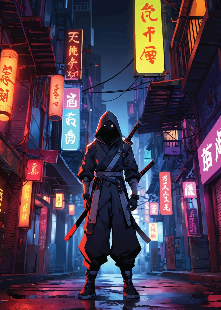 'Night Ninja City' Poster, picture, metal print, paint by Japanese art ...