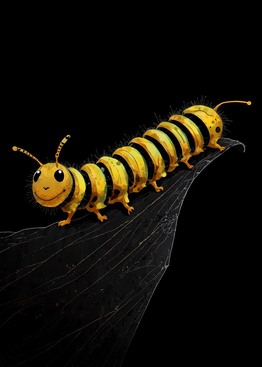 'Cheerful Caterpillar' Poster, picture, metal print, paint by Shamoon Ibrahim Rasheed | Displate