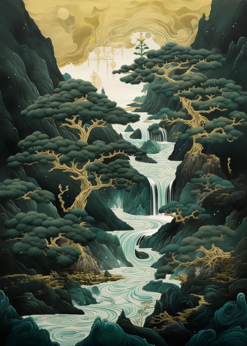 'Mountain Tree Kintsugi Art' Poster, picture, metal print, paint by ...