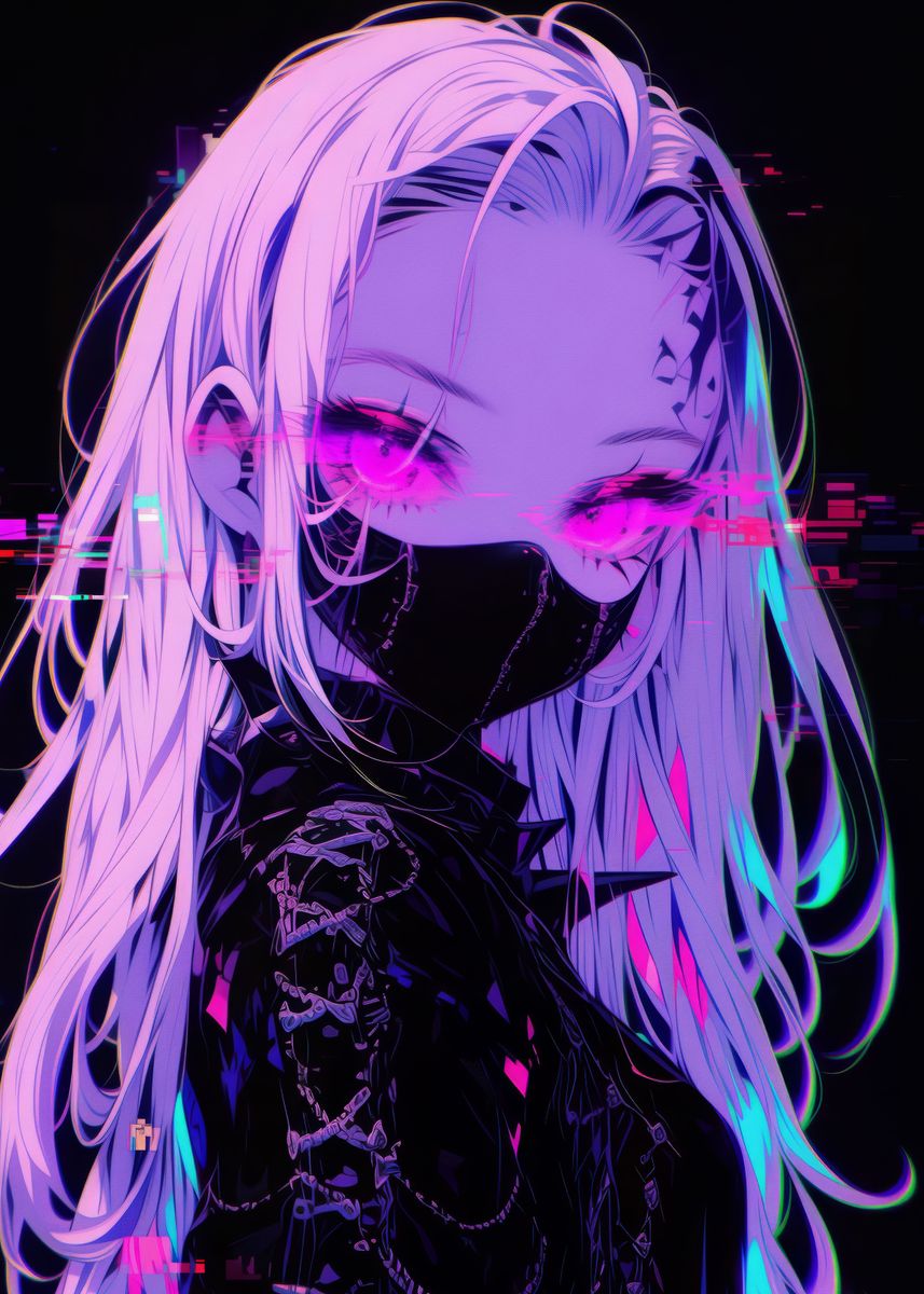 'Pink Neon Anime Girl' Poster, picture, metal print, paint by Vizio ...