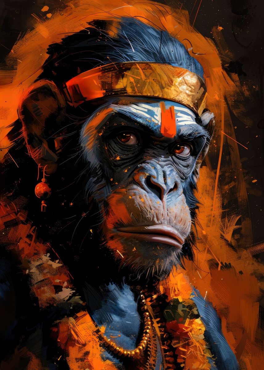 'Gaze of Hanuman' Poster, picture, metal print, paint by Michael ...