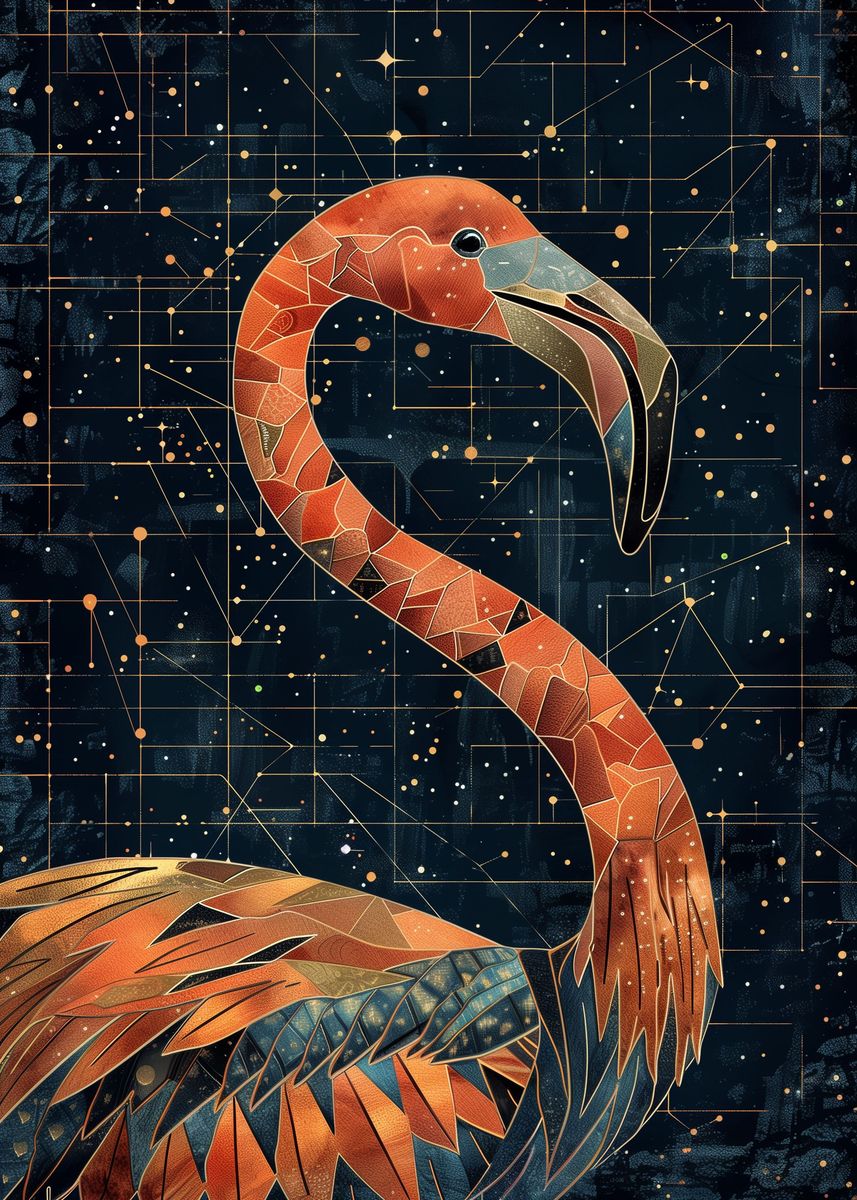 'geometric Flamingo' Poster, picture, metal print, paint by Kitty Bern ...