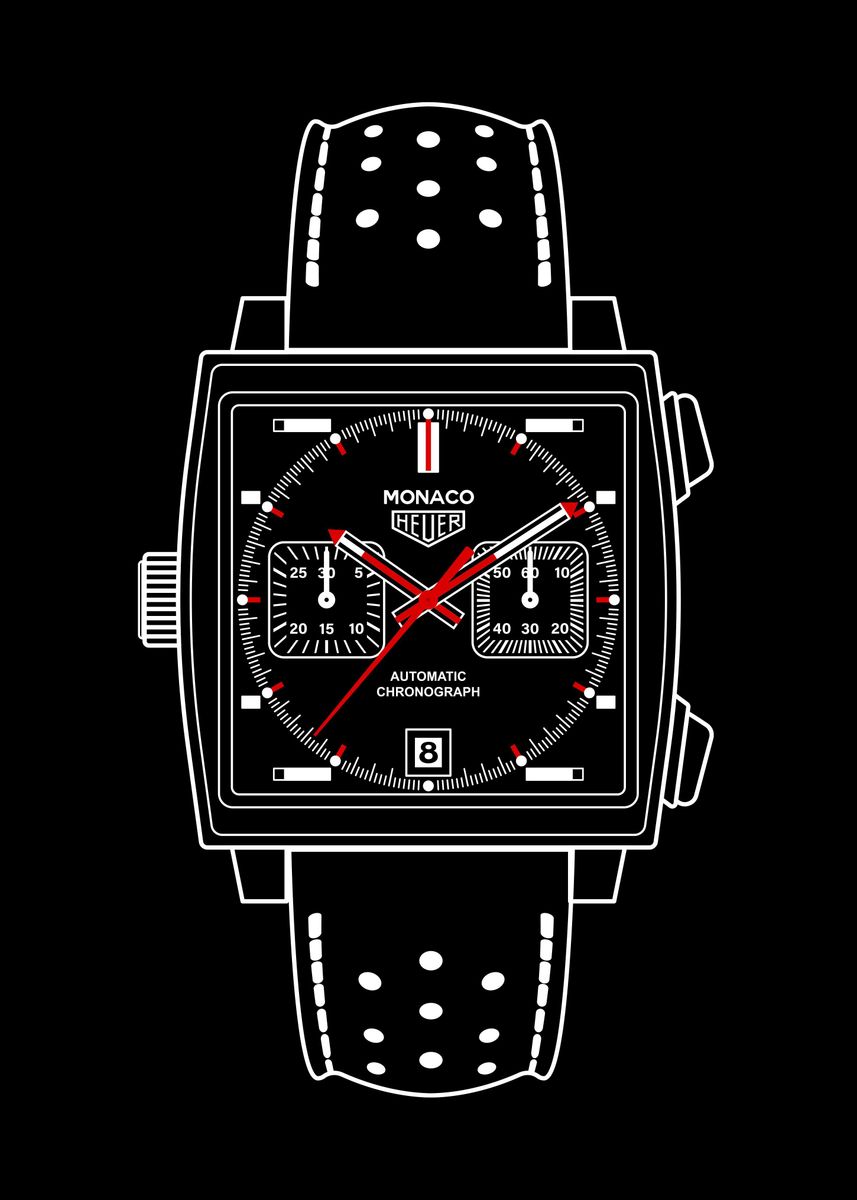 'Monaco Watch Outline' Poster, picture, metal print, paint by ...