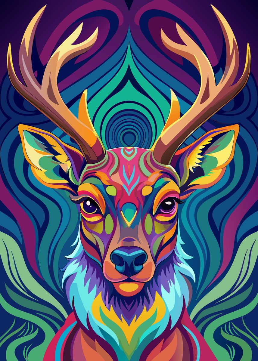 'Psychedelic Deer Animal' Poster, picture, metal print, paint by Art ...