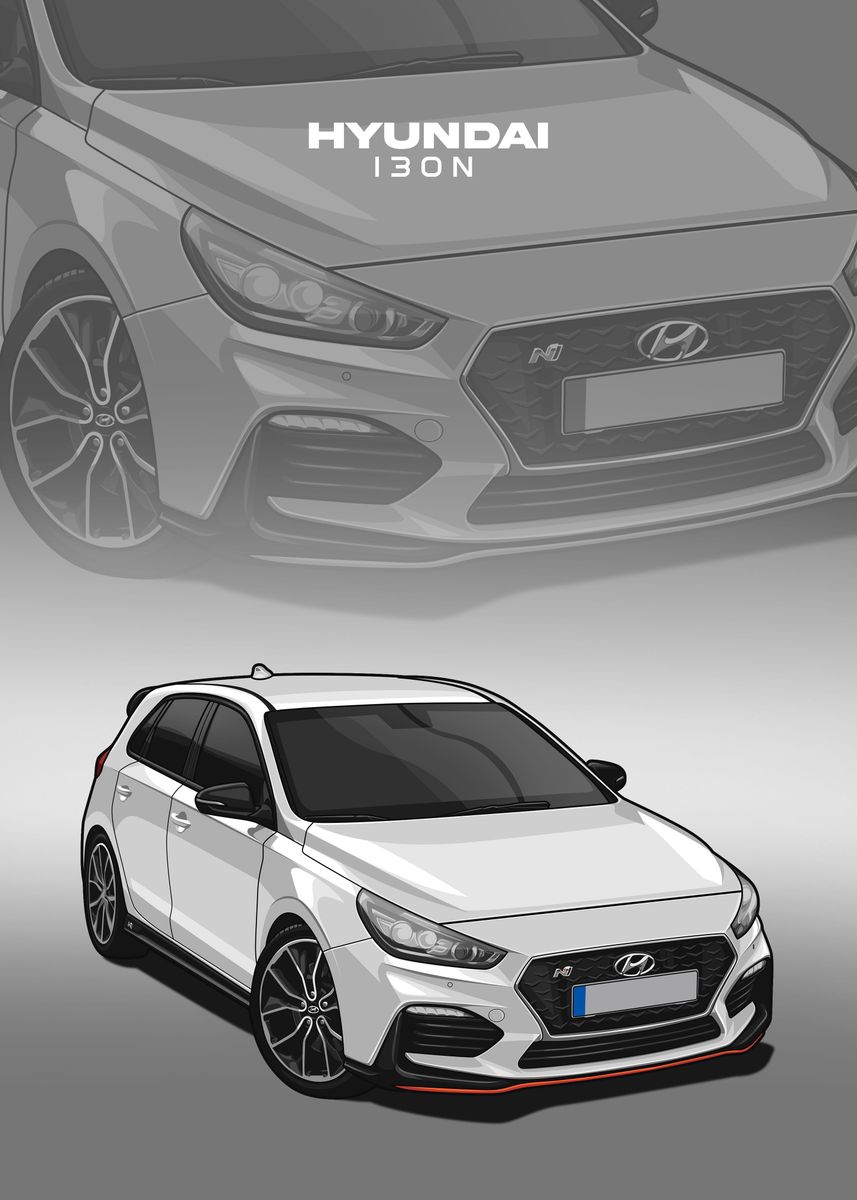 'hyundai i30n white poster' Poster, picture, metal print, paint by ...
