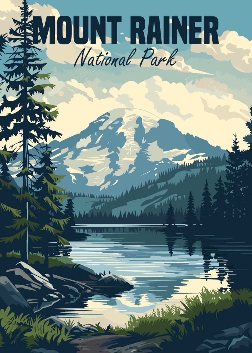 'Mount Rainer National Park' Poster, picture, metal print, paint by ...