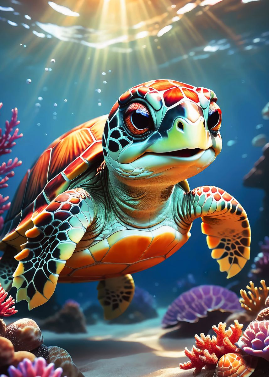 'Turtle Peaceful Lap' Poster, picture, metal print, paint by Maxime ...