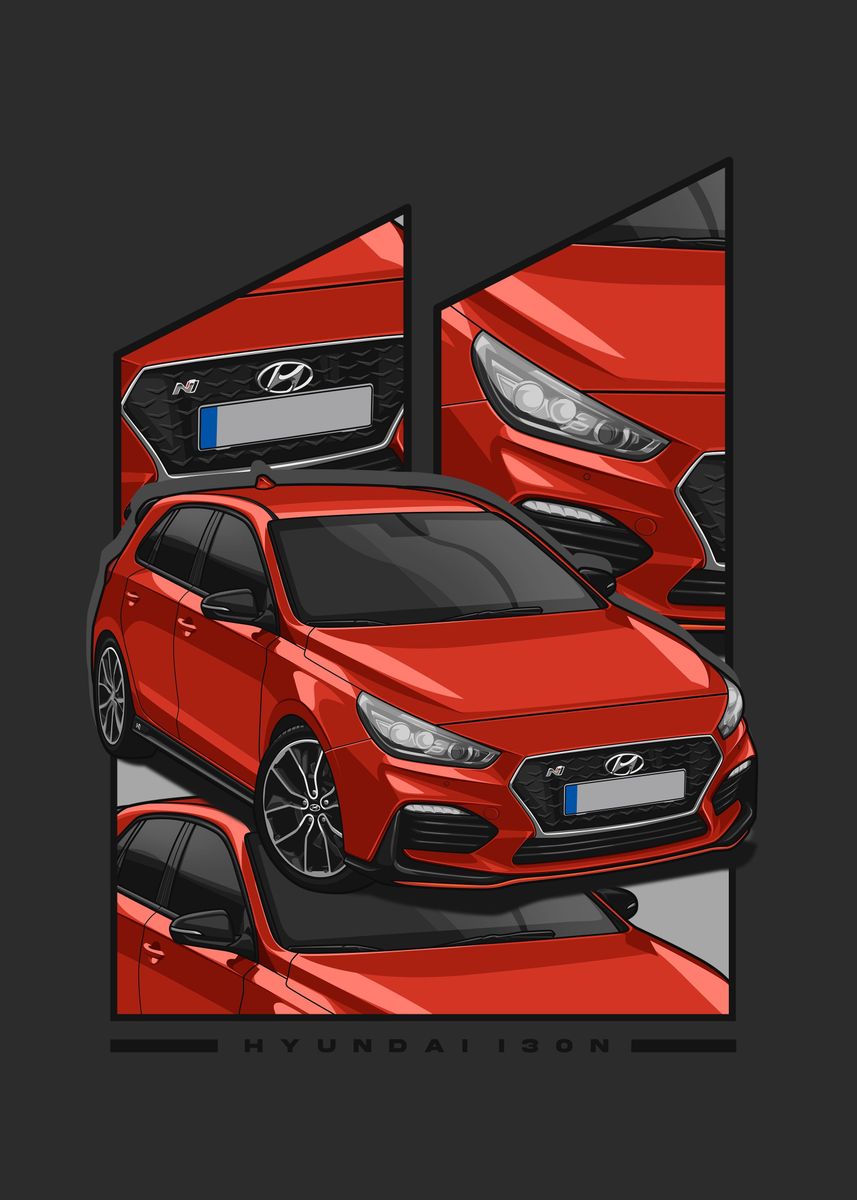 'hyundai i30n red poster' Poster, picture, metal print, paint by ...