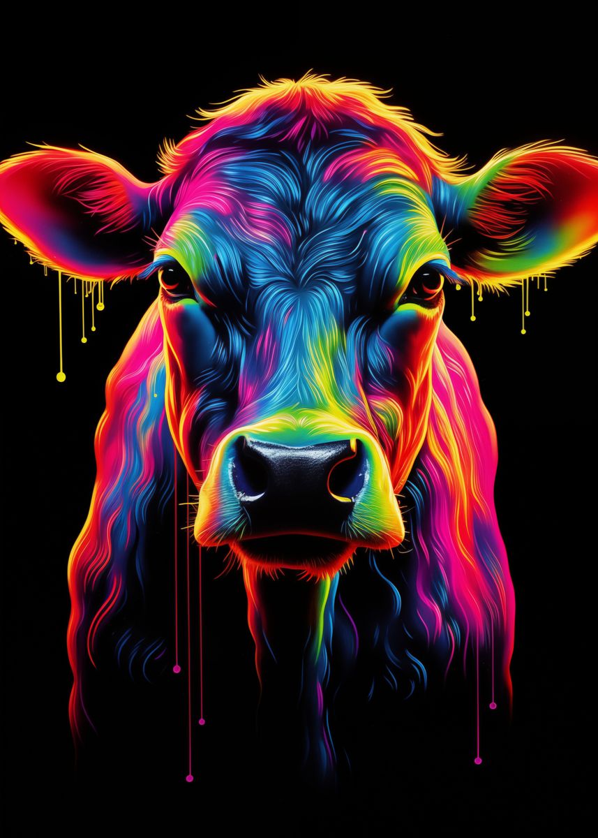 'Neon Cow' Poster, picture, metal print, paint by AI Art Architect ...