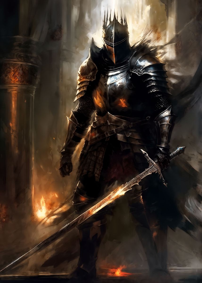 'Knight Amidst Flames' Poster, picture, metal print, paint by Lukasz ...