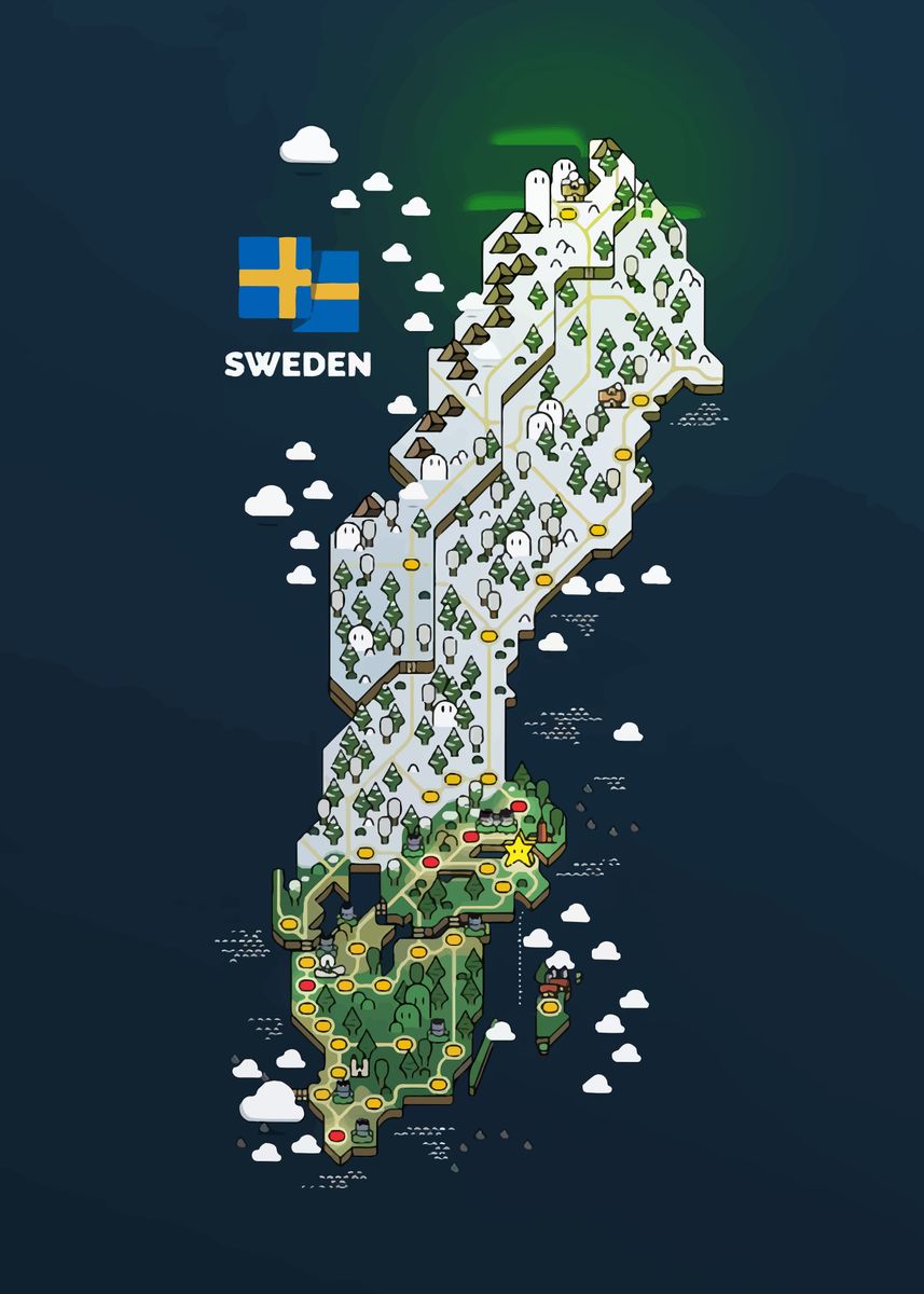 'Maps swedia' Poster, picture, metal print, paint by Addolf Binecklli ...