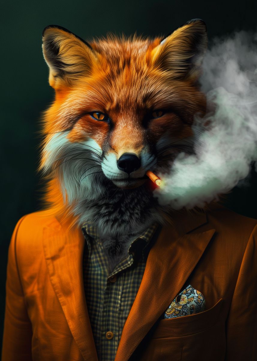 'Red Fox Smoking Portrait' Poster, picture, metal print, paint by ...