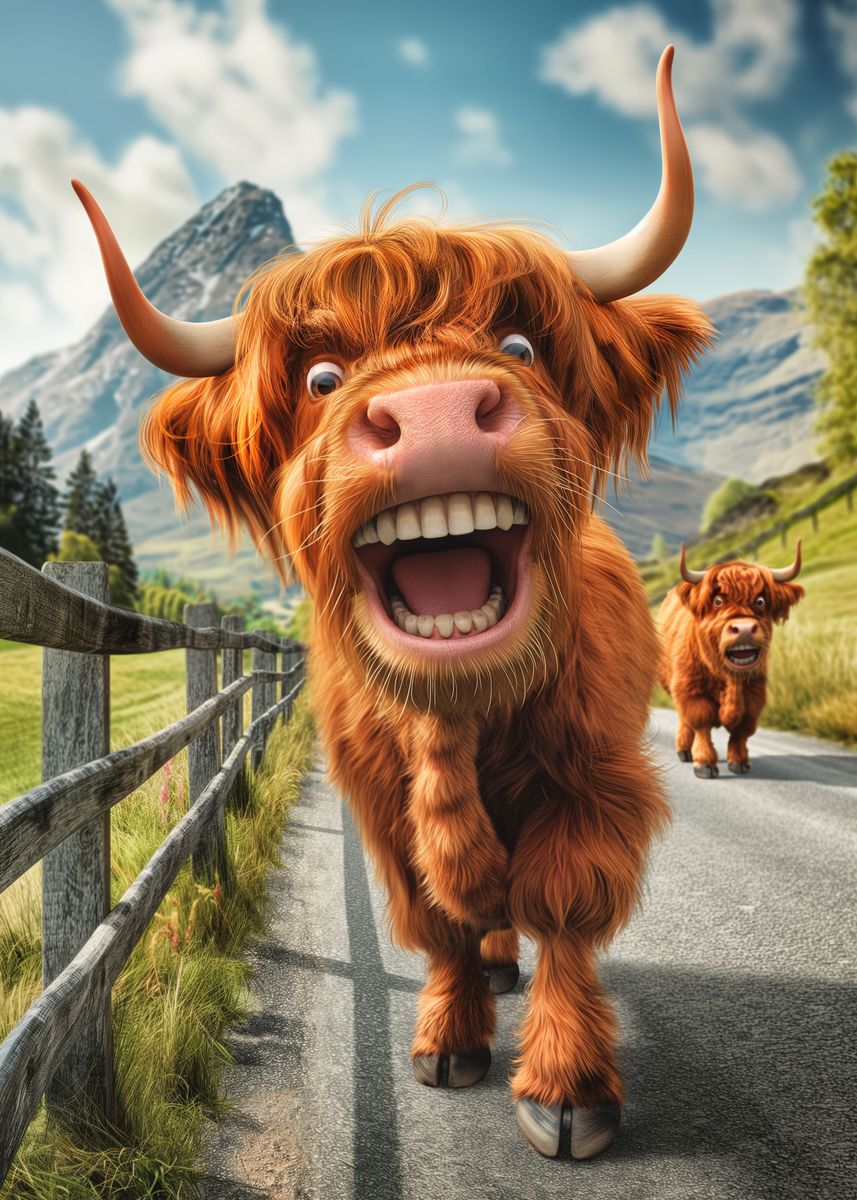 'Funny Highland Cow Glencoe' Poster, picture, metal print, paint by Craig Doogan | Displate