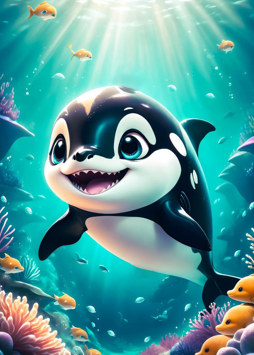 'Orca Joyful ' Poster, picture, metal print, paint by Maxime Arbez ...