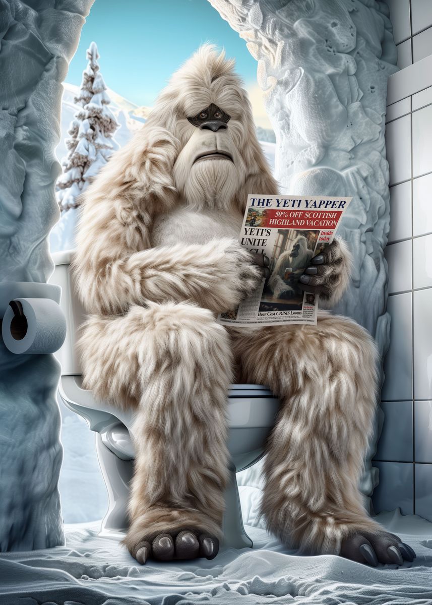 'Funny Yeti on the Toilet' Poster, picture, metal print, paint by Craig ...