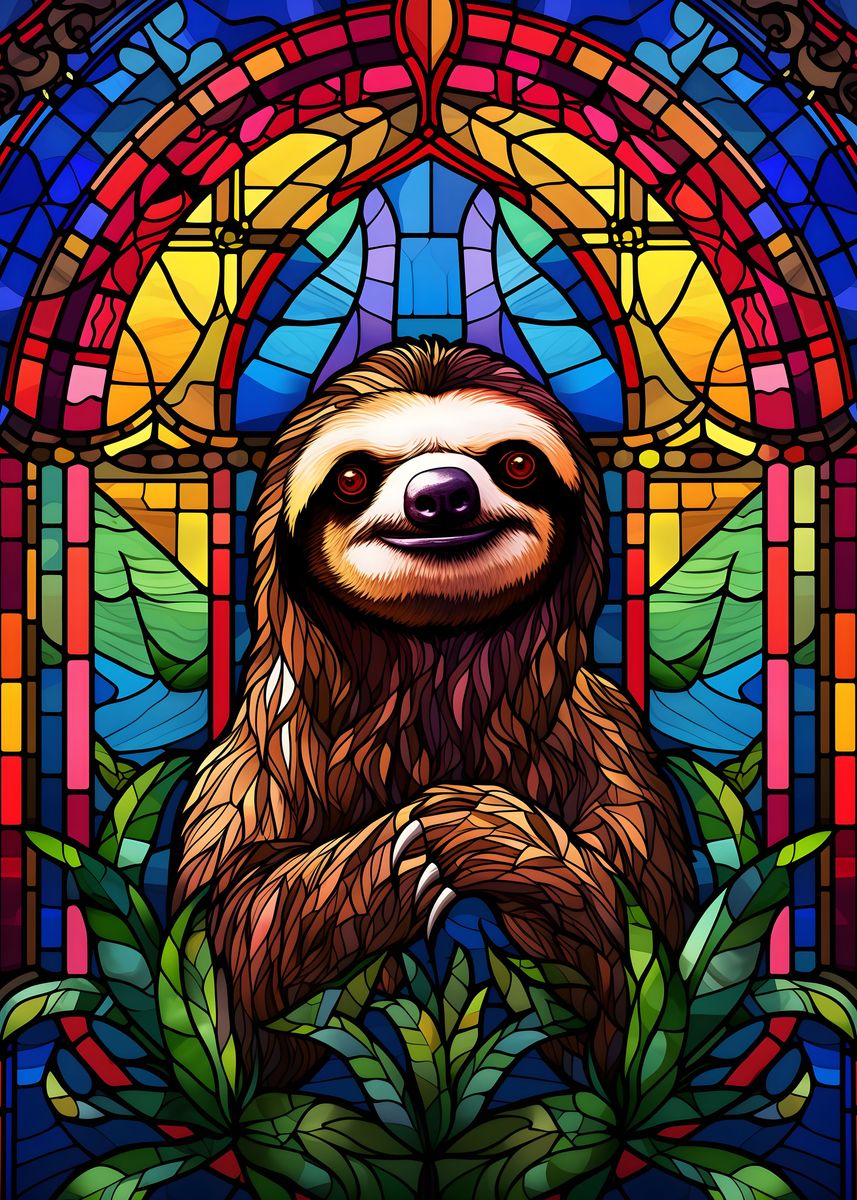 'Sloth Stained Glass' Poster, picture, metal print, paint by Dennex ...