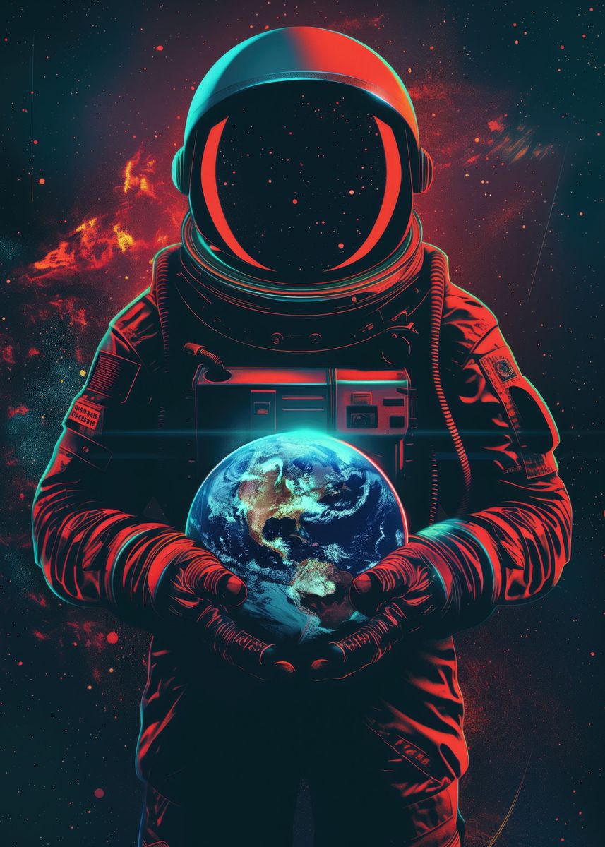 'Astronaut Holding Earth' Poster, picture, metal print, paint by ...
