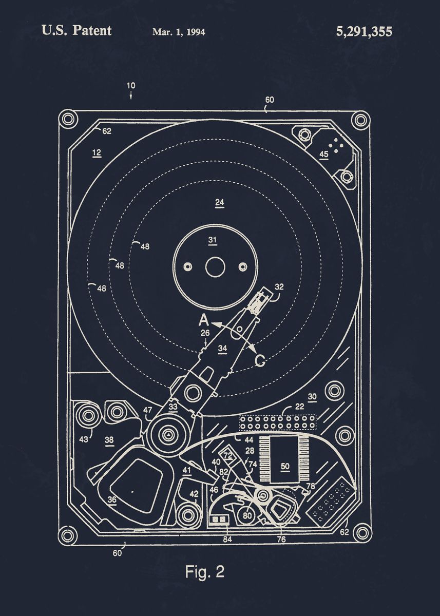 '10 inch hard disk patent' Poster, picture, metal print, paint by ...