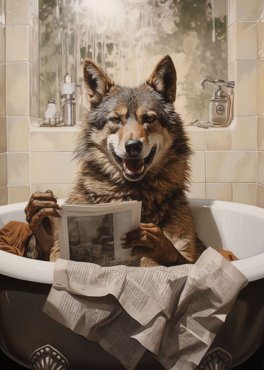 'Wolf Bathtub' Poster, picture, metal print, paint by Nerdworld 1 ...