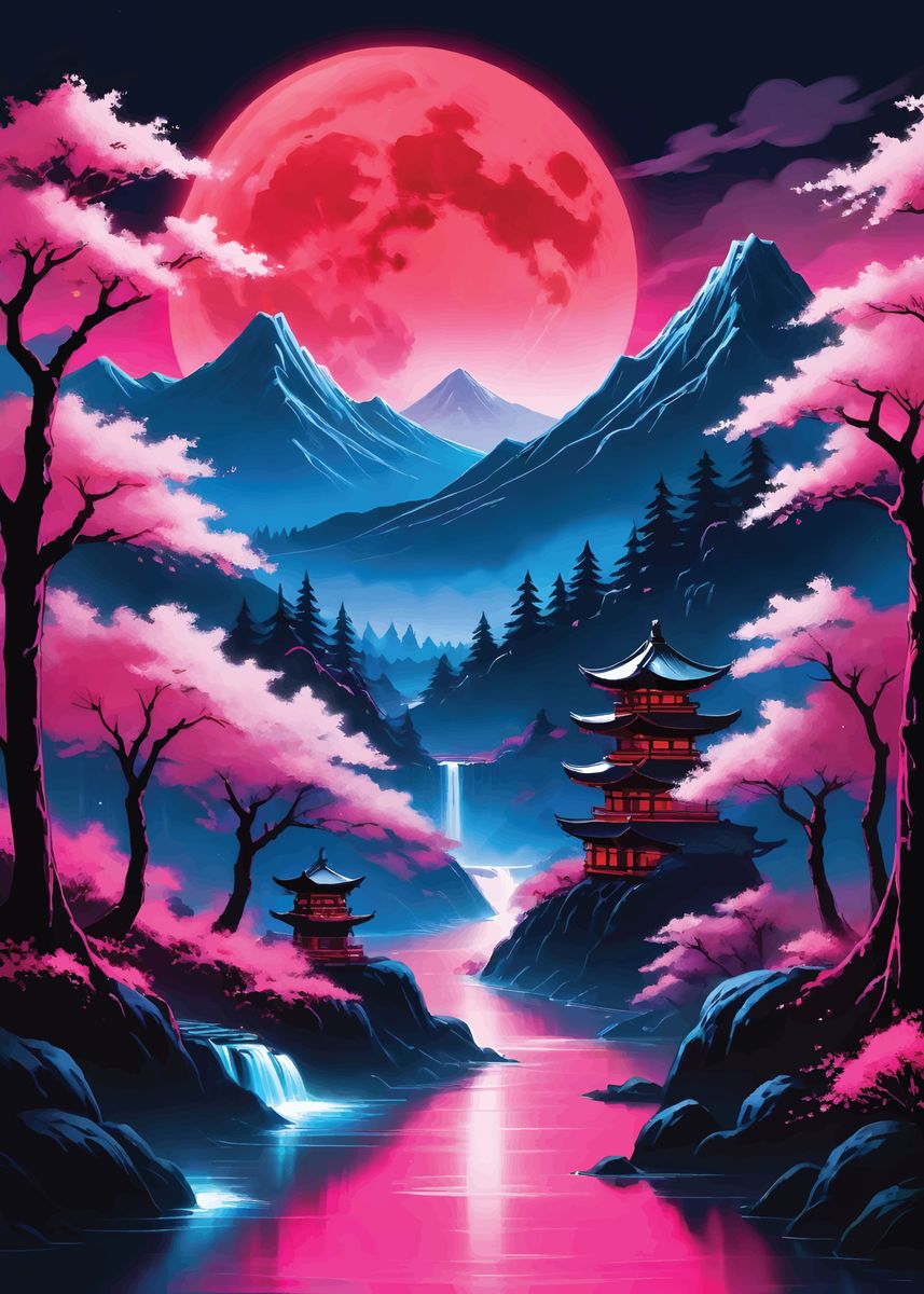 'fantasy red moon' Poster, picture, metal print, paint by sahar hegab ...