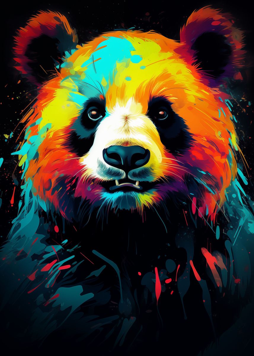 'Neon Panda' Poster, picture, metal print, paint by AI Art Architect ...
