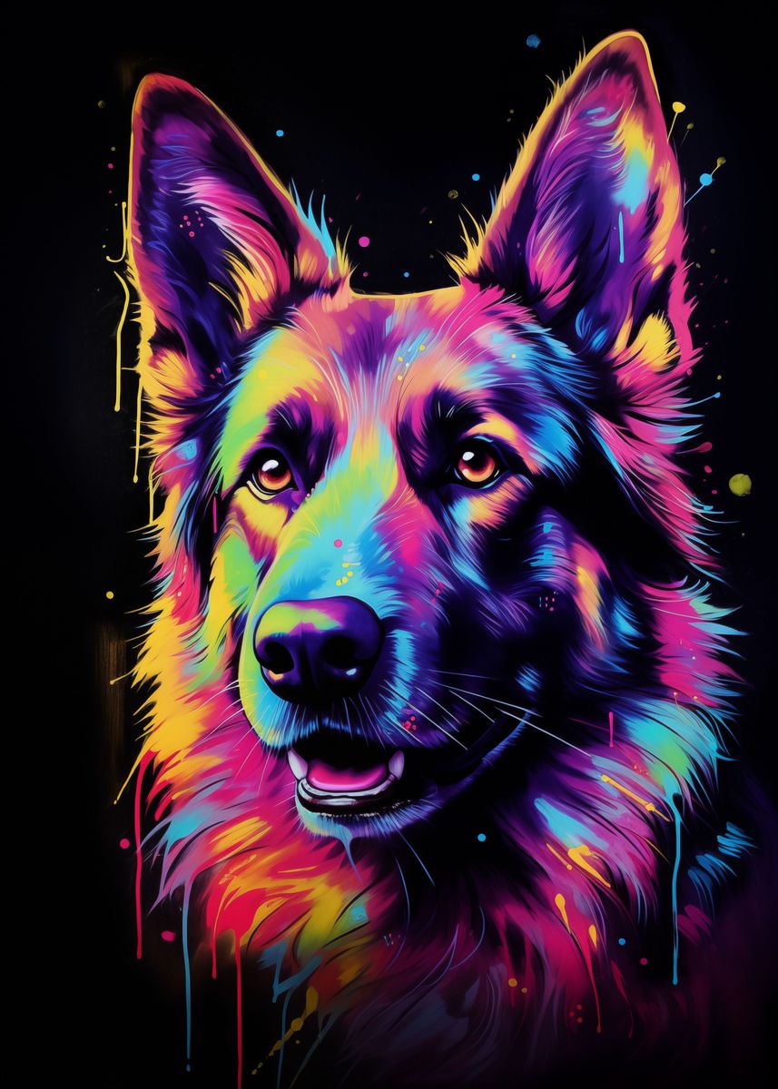 'Neon German Shepherd' Poster, picture, metal print, paint by AI Art ...