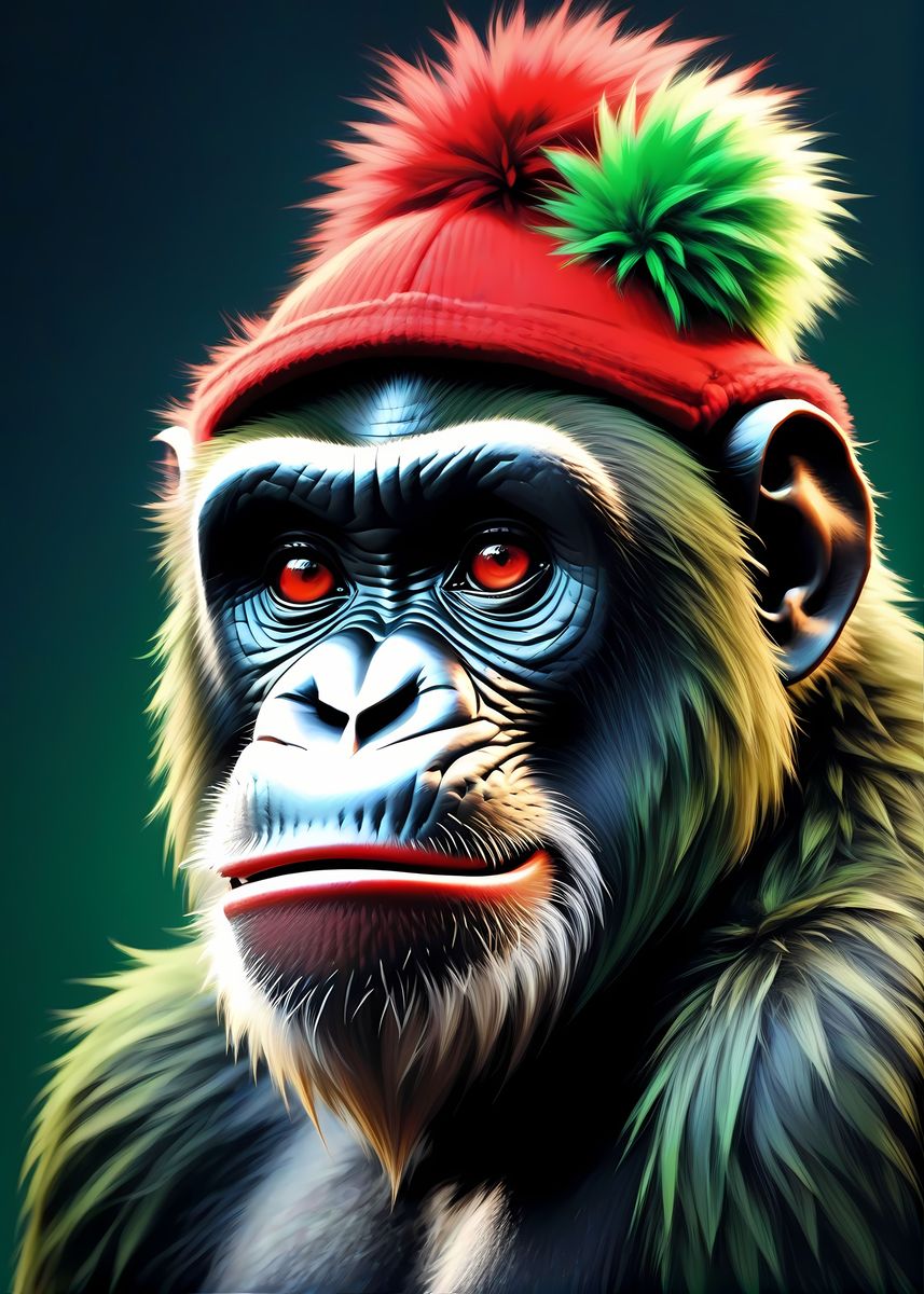'Ape with Hat' Poster, picture, metal print, paint by Gin Art | Displate