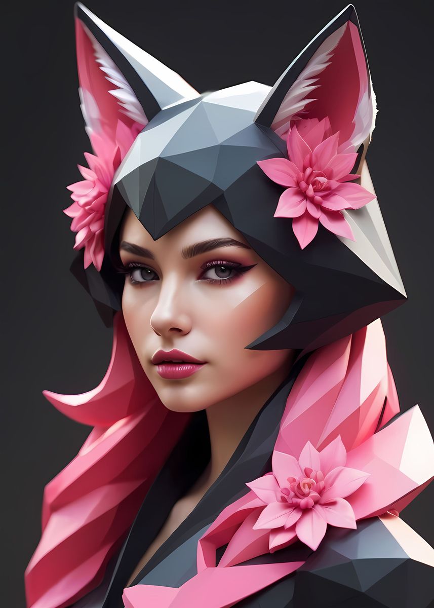 'Low Poly Floral Fox Girl 1' Poster, picture, metal print, paint by 1x ...