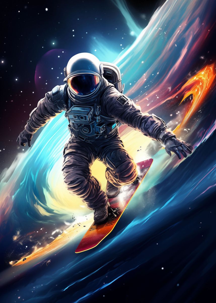 'Space Surfer' Poster, picture, metal print, paint by kiki | Displate