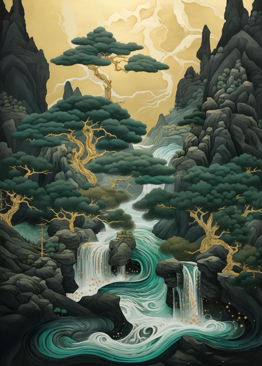 'Mountain Tree Kintsugi Art' Poster, picture, metal print, paint by ...