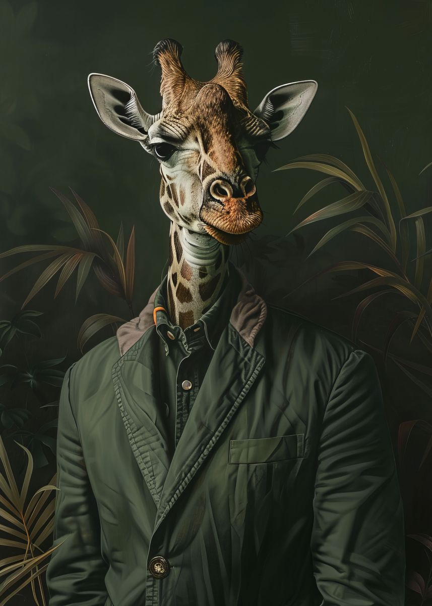 'Giraffe in Jacket' Poster, picture, metal print, paint by Tollaru ...