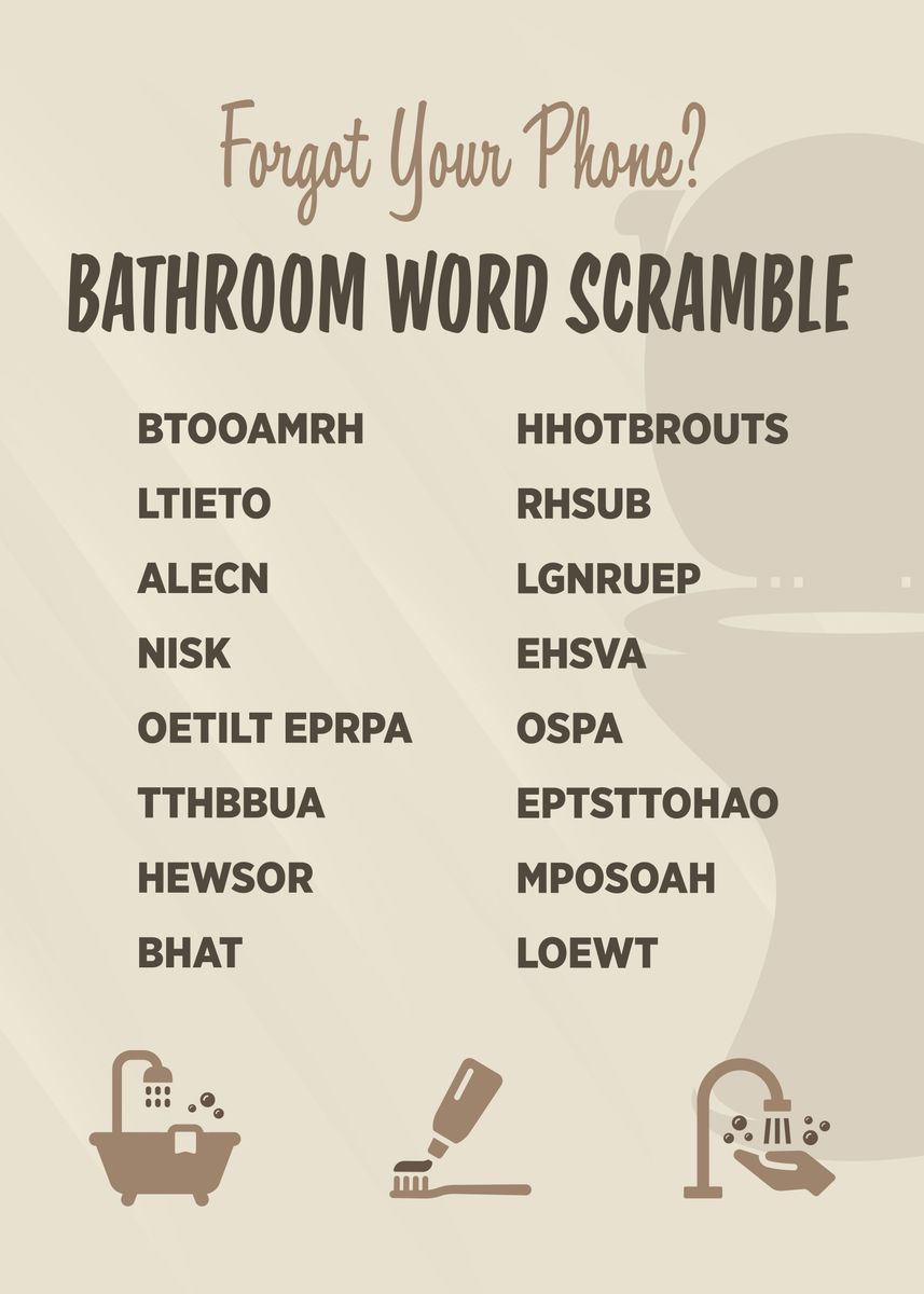 'Bathroom Word Scramble' Poster, picture, metal print, paint by ...