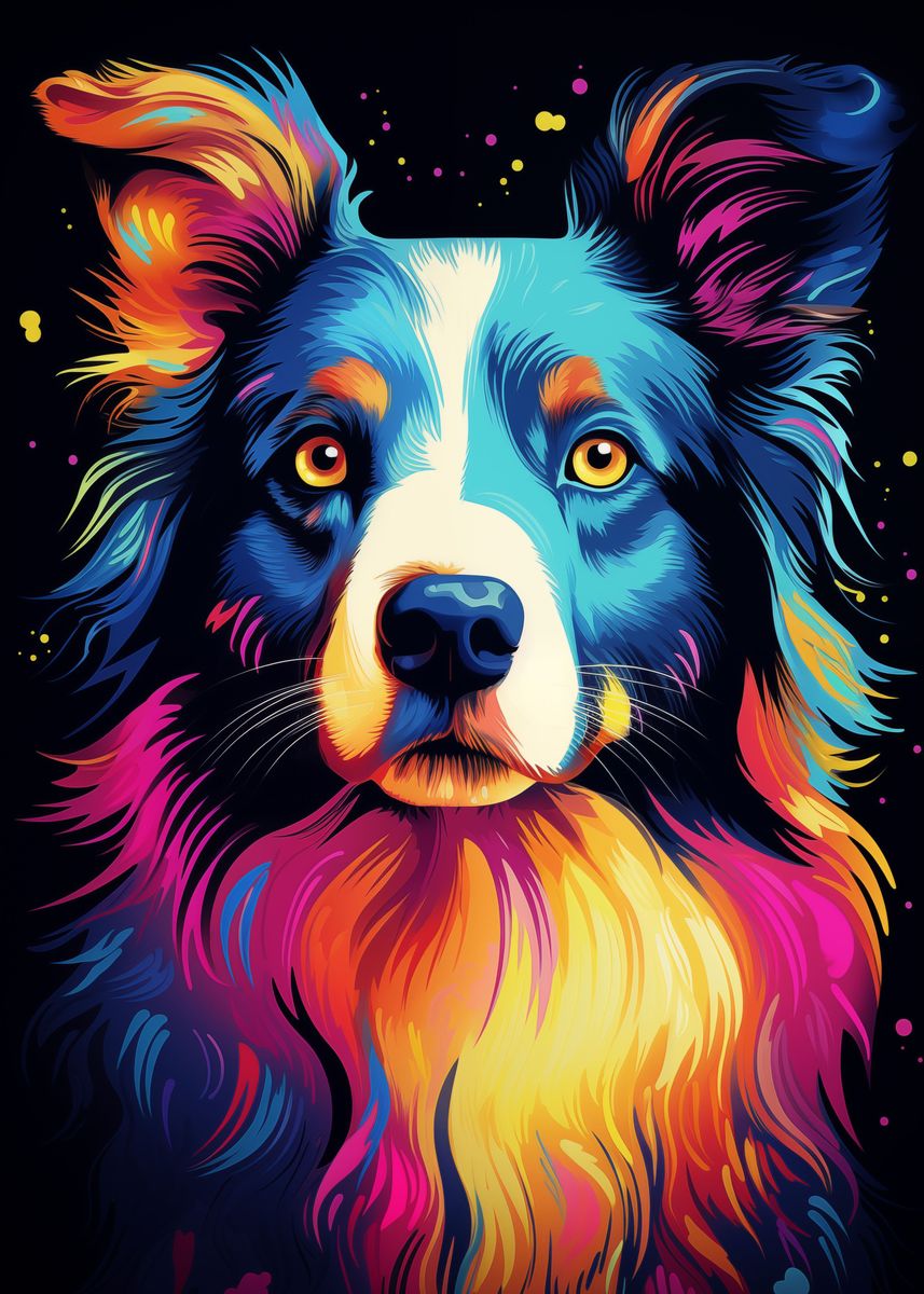 'Neon Border Collie' Poster, picture, metal print, paint by AI Art ...
