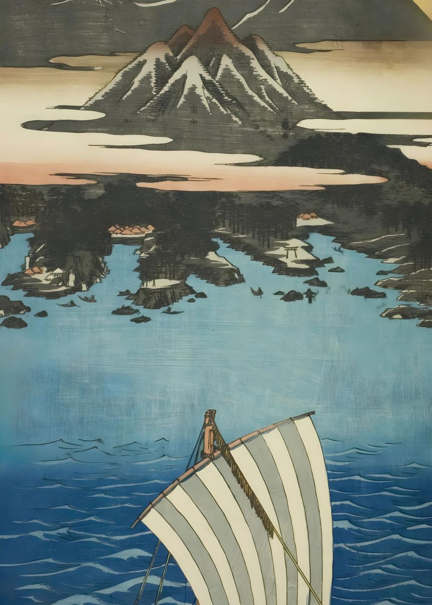 'Edo Waterfront Serenity' Poster, picture, metal print, paint by ...