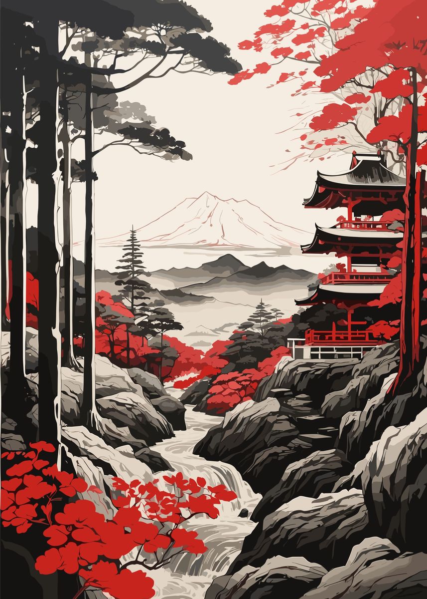 'Japanese Forest Lake' Poster, picture, metal print, paint by Vicky ...