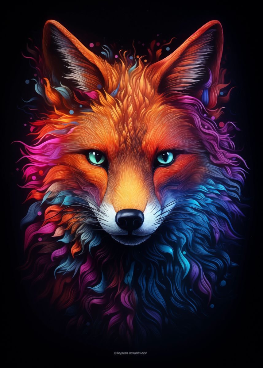 'Neon Fox' Poster, picture, metal print, paint by AI Art Architect ...