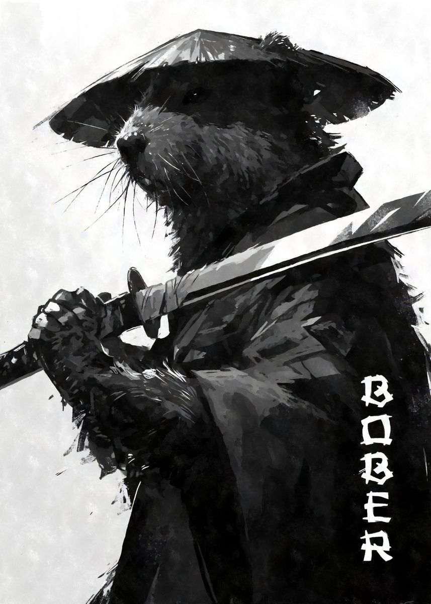 'Samurai Bober Beaver Ink' Poster, picture, metal print, paint by ...