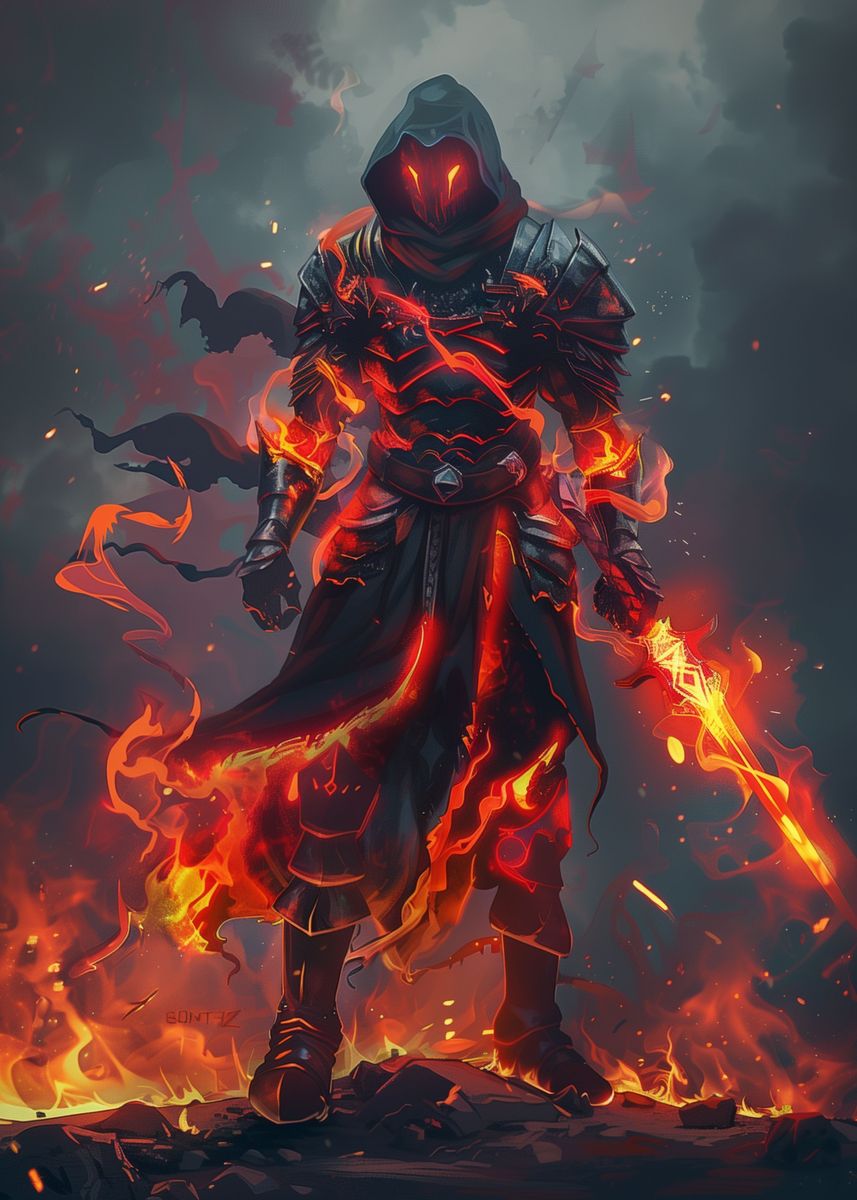 'Fire warrior' Poster, picture, metal print, paint by Iwoko | Displate