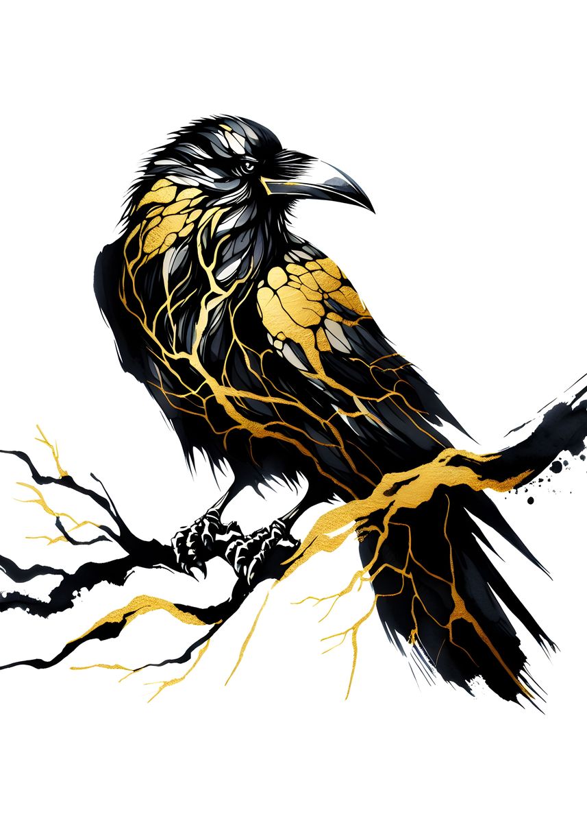 'Ink Raven' Poster, picture, metal print, paint by MDZ | Displate